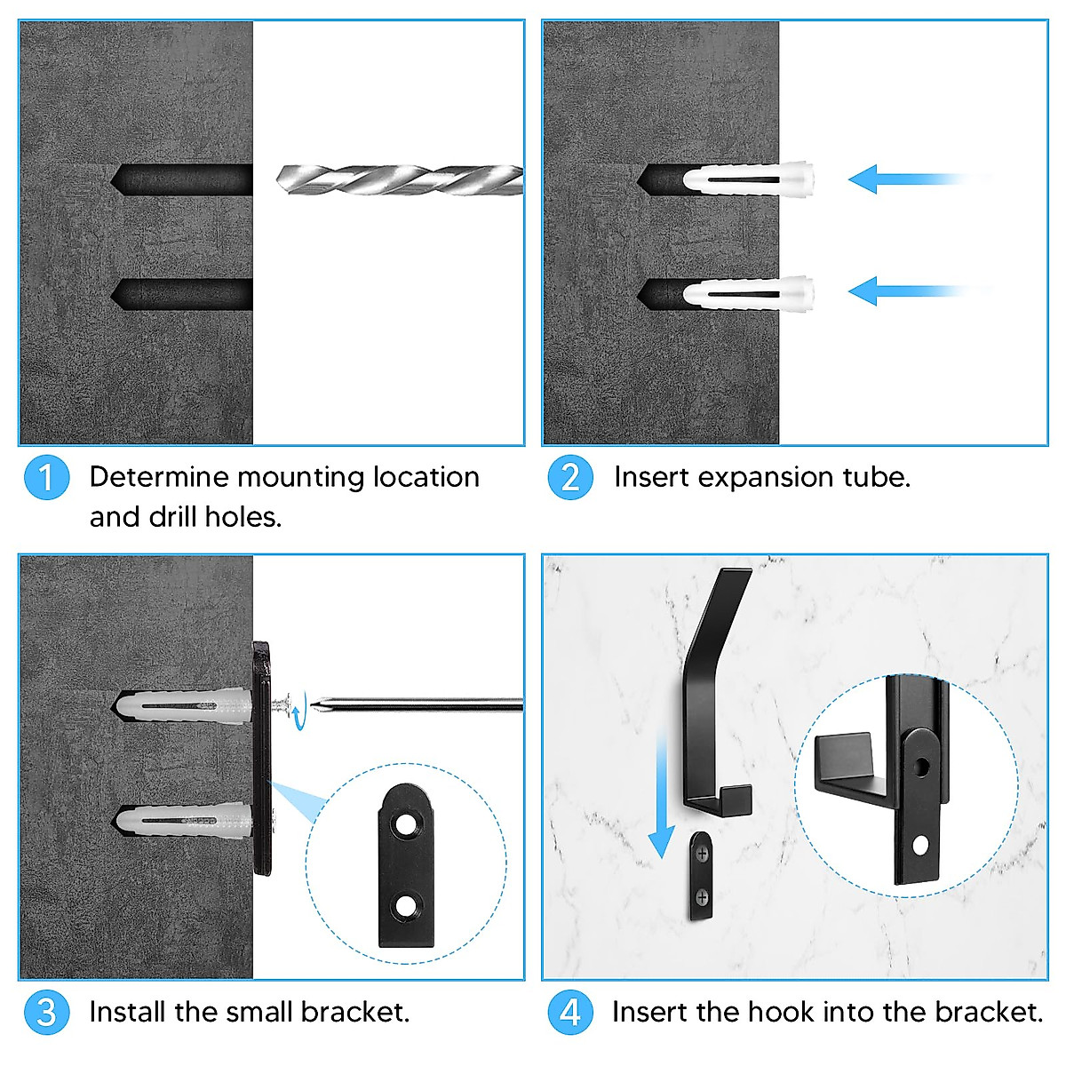 MOJIEZUO 8 Pack Large Coat Hooks Wall Mounted, Heavy Duty Removable Coat Rack for Wall, Hidden Screws Metal Double Hooks Coat Hanger for Hanging Coats, Hat, Scarfs, Towel