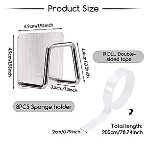 8 Pack Sponge Holder for Kitchen Sink Caddy with 1 Roll Double-sided tape Stainless Steel Strong Adhesion Strength Not Easy Shedding Rust Proof Waterproof Kitchen Sink Sponge Holder