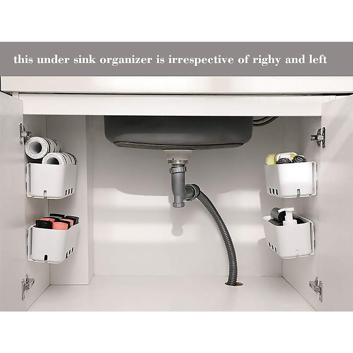 ICCGBHGO Under Sink Organizer and Storage, Kitchen Bathroom Under Sink Cabinet Sliding Pull Out Storage Drawer Tray Caddy Organizer, Wall Mount Inside Cabinet Door Organizer Holder White (2PCS)