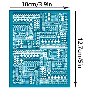 OLYCRAFT 4x5 Inch Tribal Geometric Clay Stencils Tribal Pattern Silk Screen for Polymer Clay Floral Silk Screen Stencils Mesh Transfer Stencils for Polymer Clay Jewelry Making