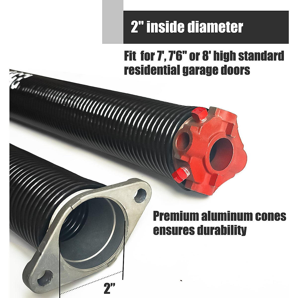 Garage Door Torsion Spring Set, Pair of 2" Electrophoresis Coated Garage Door Spring Replacement with 2 Non-Slip Winding Bars and Bearing, Minimum 16000 Cycles (.250x2x35")