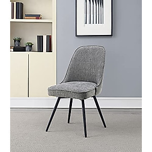 OSP Home Furnishings Martel Swivel Chair with Padded Seat and Black Legs for Dining or Home Office Use, Charcoal Herringbone Fabric