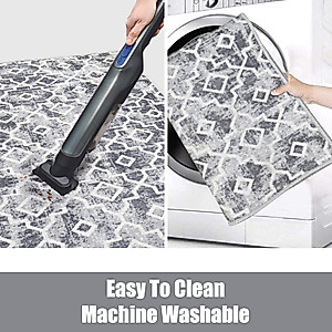 Wonnitar Moroccan Indoor Door Mat - 32''x48'' Entrance Doormat Entry Rug, Washable Grey Absorbent Non-Slip Front Door Mat Low-Profile Dirt Resist Rug for Bathroom Entryway (Grey,47.2'' x 31.5'')