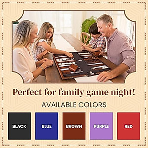 Backgammon Set 15 inch, Medium - Classic Board Game for Adults and Kids with Premium Leather Case - Includes Strategy & Tip Guide (Brown)