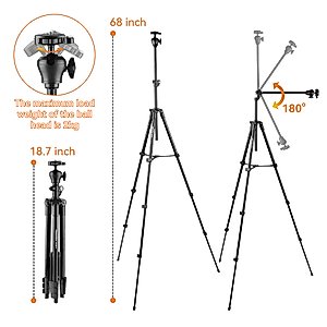 PHOSNOVA 68" Cell Phone Tripod,Overhead Camera Tripod Stand with Remote,360° Rotation Horizontal Extendable Arm iPhone Stand for Recording/Webcam
