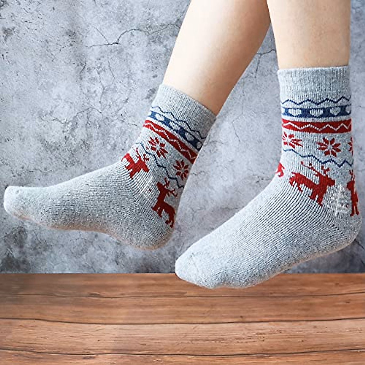 Jeasona Wool Socks for Women Warm Winter Thermal Thick Socks Gifts for Women Mom (Multicolored Reindeer)