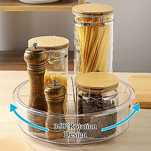 Greenco Lazy Susan Turntable, 12" Round Plastic Clear Storage Organizer with Dividers for Kitchen, Spice Rack, Cabinet, Pantry, Fridge, Freezer, Countertop