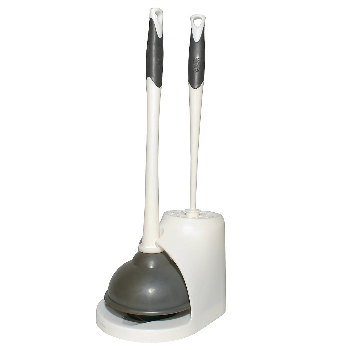Clorox Toilet Plunger and Bowl Brush Combo Set with Caddy, White/Gray