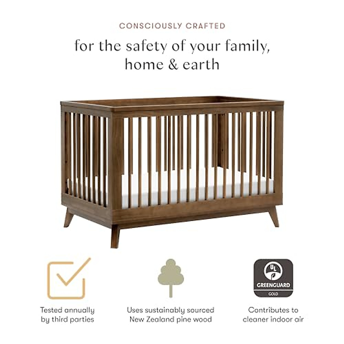 Babyletto Scoot 3-in-1 Convertible Crib with Toddler Bed Conversion Kit in Natural Walnut, Greenguard Gold Certified