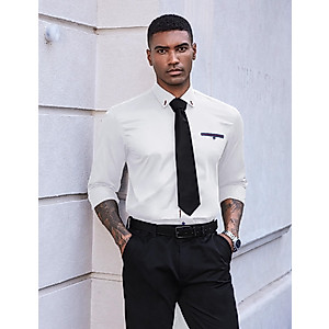 Coofandy Men's Fashion Slim Fit Dress Shirt Casual Shirt,01-white, Medium