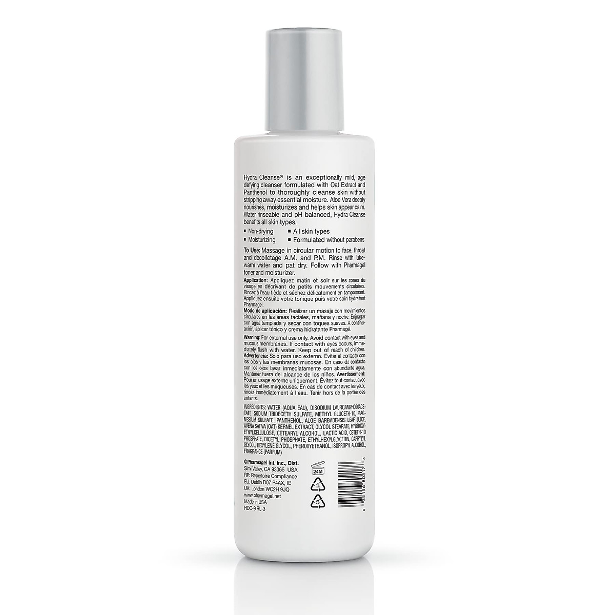 Pharmagel Hydra Cleanse Water Rinseable Facial Cleanser for All Skin Types | Natural Face Wash | Hydrating, Age Defying, and Revitalizing Face Cleanser | 8.5 fl. oz.