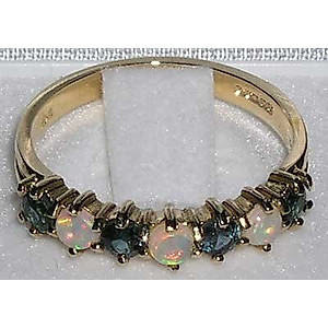 LetsBuyGold 10k Yellow Gold Real Genuine Opal & Sapphire Womans Eternity Band Ring - Size 10