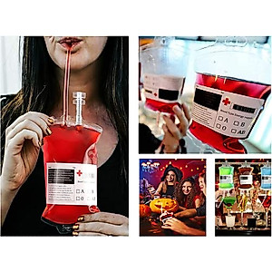 20 Pack Halloween Decorations Blood Bag Drink Pouches for Home Party Decor Supplies Zombie Vampire Party Indoor Outdoor Decoration with Syringe, Clips and Stickers