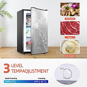 3.5 Cu.ft Compact Upright Freezer with Reversible Single Door,Three Freeze Shelves Mini Freezer with Adjustable Thermostat for Home/Kitchen Freezer Door with Pattern