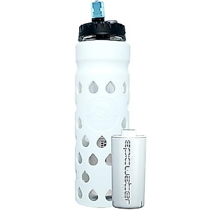 Epic Escape | Glass Water Bottle with Filter | USA Made Filter | Dishwasher Safe | Borosilicate Glass with Silicone Sleeve | BPA Free Water Bottle | Removes 99.99% Tap Water Contaminants | Filtered