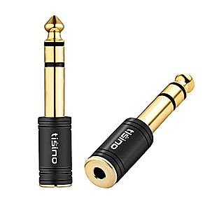 tisino 3.5mm to 1/4 Stereo Adapter, 1/8 inch Female to 1/4 inch Male Aux Jack Converter Headphone Adapter - Black, 1PCS