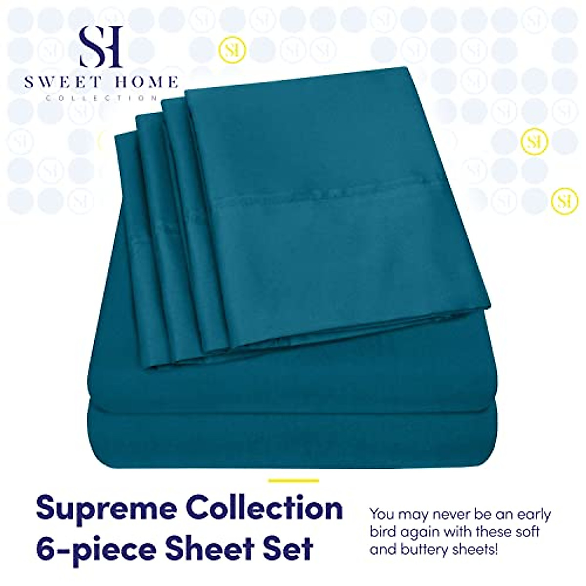 Full Size Bed Sheets - 6 Piece 1500 Supreme Collection Fine Brushed Microfiber Deep Pocket Full Sheet Set Bedding - 2 Extra Pillow Cases, Great Value, Full, Teal