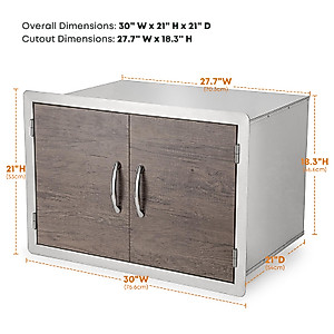 Stanbroil Double Door Dry Storage Pantry, 30-Inch Wood Grain Storage Cabinet BBQ Access Door for Outdoor Kitchen, BBQ Island and Grill Station