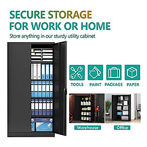 Aobabo 72 Inch Tall 2 Door Durable Locking Metal Storage Cabinet Organizer with 4 Adjustable Shelves and 2 Keys for Garages and Offices, Black