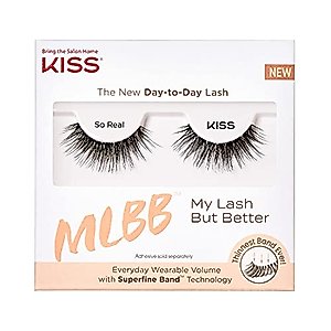 KISS MLBB My Lash But Better Everyday Wearable Volume False Eyelashes with Superfine Band Technology, Easy To Apply, Reusable, Cruelty-Free, Contact Lens Friendly, Style So Real, 1 Pair