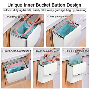 Tiyafuro Upgraded 2.4 Gallon Kitchen Compost Bin with Inner Bucket, Hanging Small Trash Can with Lid for Under Sink, Cupboard, Bathroom, Bedroom, Office, Camping, Mountable Indoor Compost Bucket White