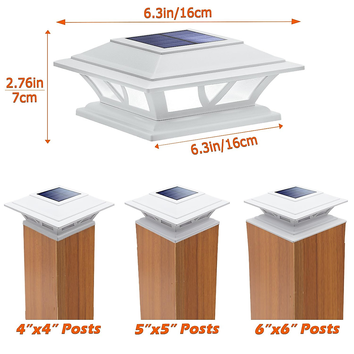 SIEDiNLAR Solar Post Lights Outdoor 2 Modes LED Fence Deck Cap Light for 4x4 5x5 6x6 Posts Garden Patio Decoration Warm White/Cool White Lighting White (2 Pack)
