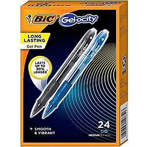 BIC SUPER SMOOTH Gel-ocity gel pens, Bulk Pack Of 24 Ink Pens, 12 Black And 12 Blue Retractable Gel Pens, Medium Point 0.7 mm, 24-count