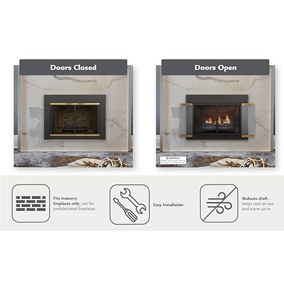 Pleasant Hearth AR-1022 Arrington Fireplace Glass Door, Black, Large