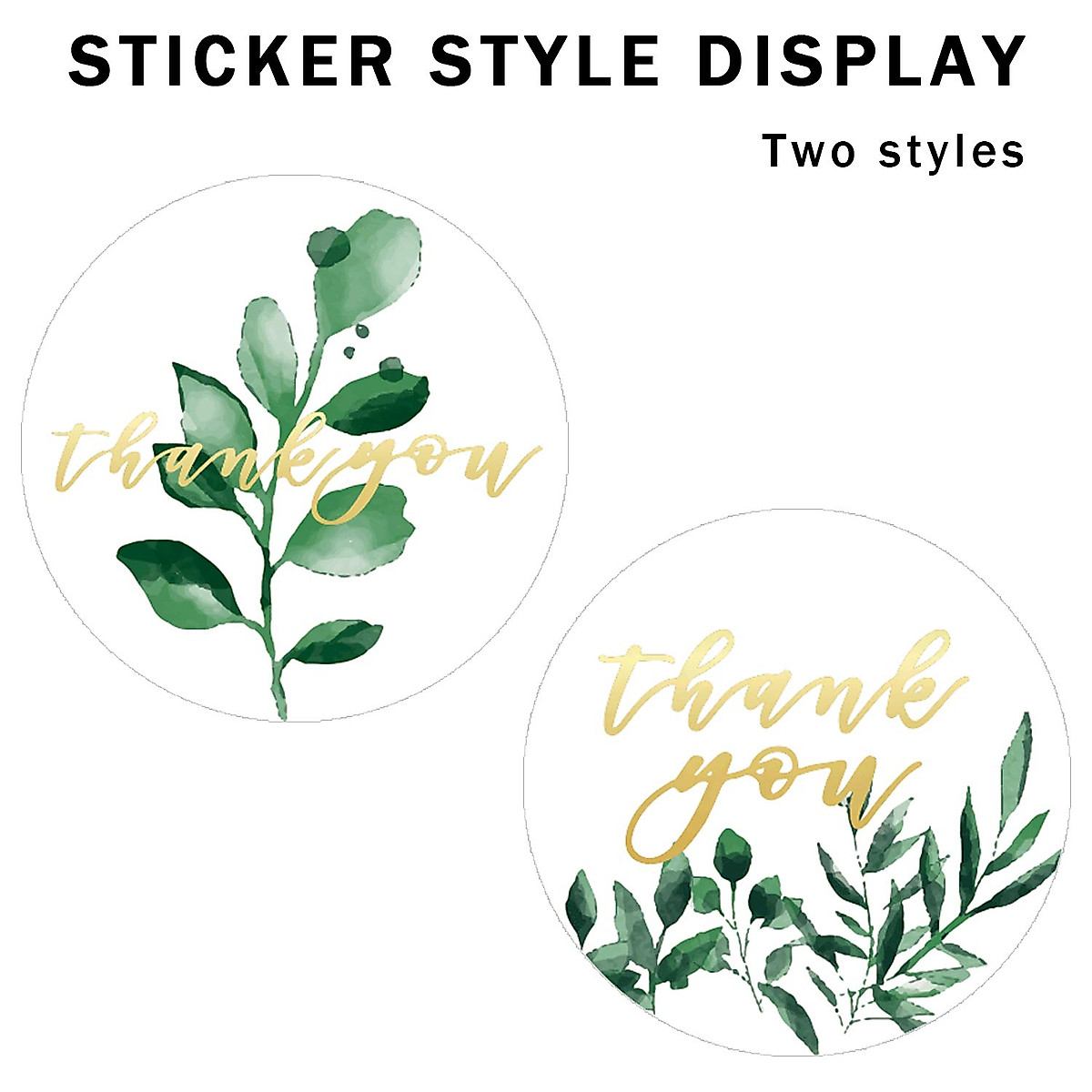 Thank You Label Sticker 1.5" Round, 500 Labels per Roll, Thank You Sticker for Birthday, Wedding, Gift, Bridal Shower Gold .The Poster Pattern is Two Different Leaves. Golden Font1