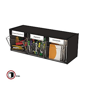 deflecto 20304OP Tilt Bin Plastic Storage System, 3 Bins, 23 5/8 x 7 3/4 x 9 1/2, Black