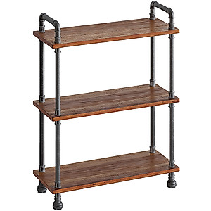 Barnyard Designs Rustic Industrial Bookshelf - Real Pine Wood with Sturdy Metal Frame - Tier Bookcase for Displaying Decor - No Tools Required Assembly (3-Shelf)