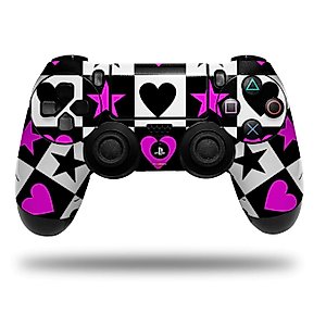WraptorSkinz Vinyl Decal Skin Compatible with Sony PS4 Controller PlayStation 4 Original Slim and Pro Hearts and Stars Pink (Controller NOT Included)