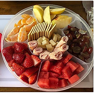 Zilpoo 2 Pack - Candy and Nut Serving Container, Appetizer Tray with Lid, 6 Compartment Round Plastic Food Storage Lunch Organizer, Divided Christmas Keto Snack Plate, Dish Platter w/Cover, 10-Inch