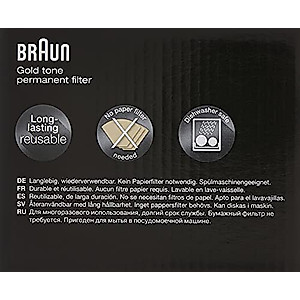 Braun Gold Tone Permanent Coffee Filter, Reusable #4 Cone Shaped, No Paper Filter Needed, Fits Coffee Makers Series 7 & Series 9, BRSC002 ,Black