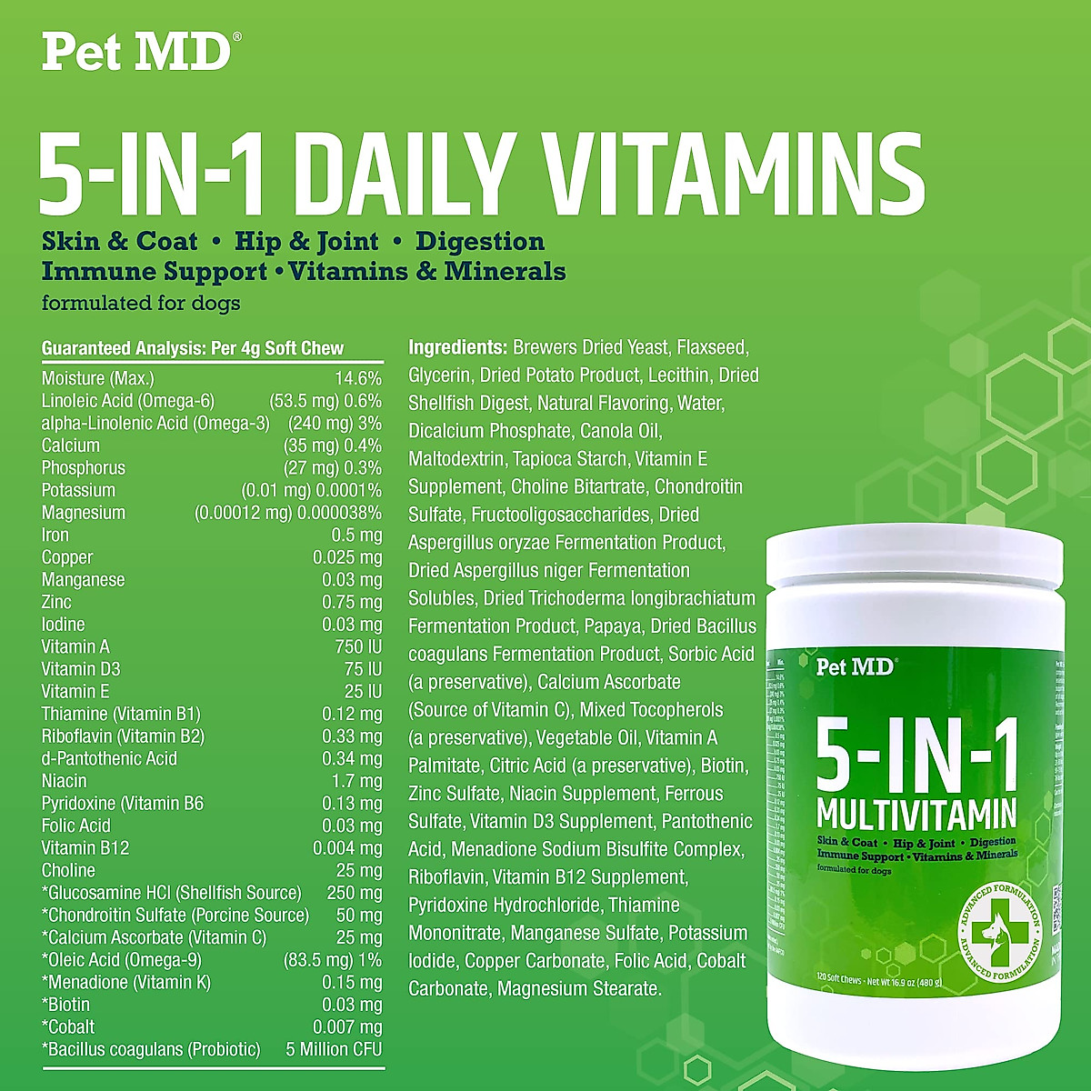 Pet MD 5in1 Multivitamin & Advanced Hip & Joint Soft Chew Bundle