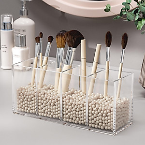 NIUBEE Acrylic Pen Holder 4 Compartments, Clear Pencil Organizer Cup for Countertop Desk Accessory Storage