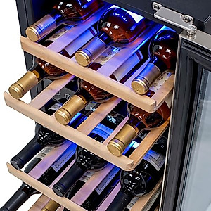 NewAir 15" Built-in or Freestanding 29 Bottle Dual Temperature Zone Wine Fridge, Quiet Operation Wine Cooler with Beech Wood Shelves, Stainless Steel Wine Cellar for Red, White, and Sparkling Wine