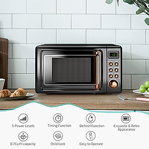 Countertop Retro Microwave Oven, SIMOE 0.7 Cu Ft Small Microwave with Defrost, 5 Micro Power, 8 Auto-cooking Set & Child Lock, Compact Microwave w/10 Inch Turntable, 60-min Timer, LED Display, 700W