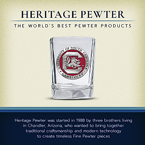 Heritage Pewter University of South Carolina Square Shot Glass | Hand-Sculpted 1.5 Ounce Shot Glass | Intricately Crafted Metal Pewter Alma Mater Inlay