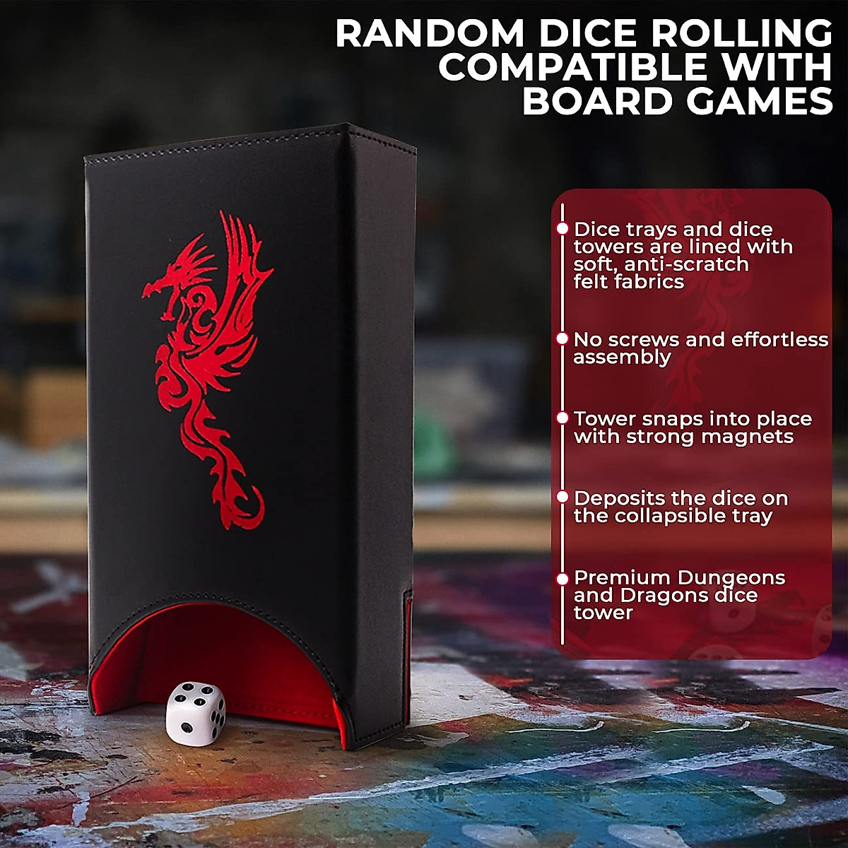 ZenPath Portable Dice Tower and Tray with Non-Scratch Felt Lined Rolling and Velvet Surface | Folding 8" DND Dice Tray | DND Dice Tower for RPG Board and Table Games