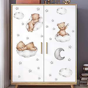 Cute Bear Sleeping on The Moon Cloud Wall Decals, Baby Nursey Wall Stickers, Removable Star DIY Wall Sticker, Vinyl Mural Decor Art for Kids Baby Nursery Room (gm-bear02)