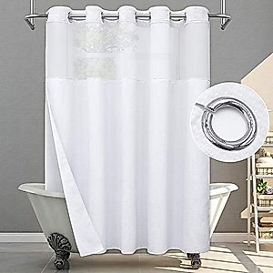 SUMGAR No Hook Shower Curtain with Snap in Liner White Waffle Fabric Hotel Luxury Modern Farmhouse Bathroom Double Layer Heavy Textured Mesh Top Window Shower Curtains Set 71 x 74
