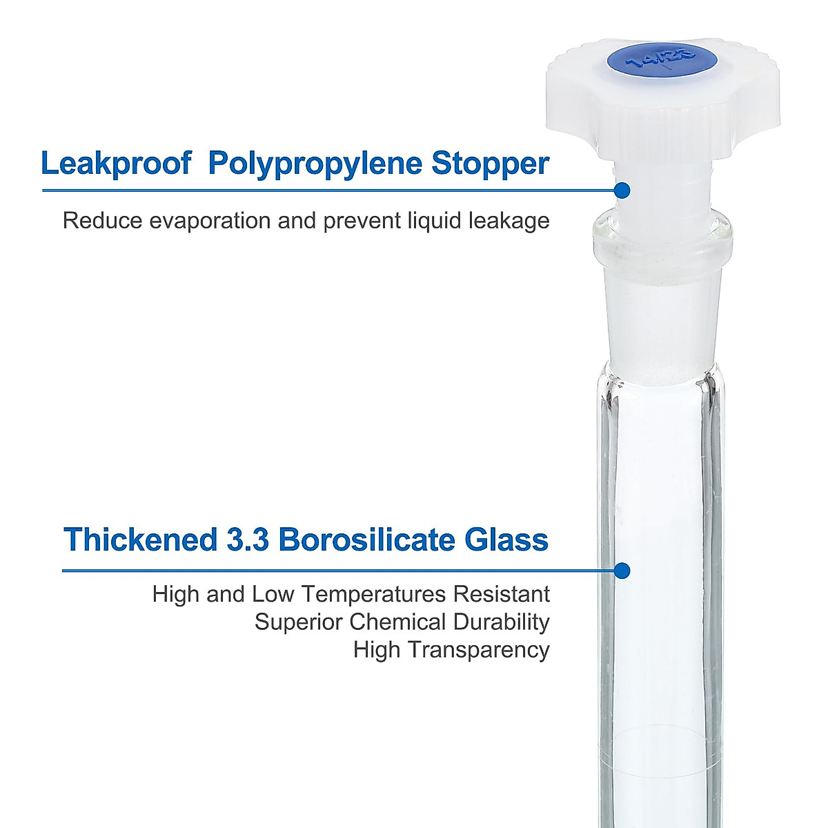 PATIKIL 100ml Volumetric Flask, 2Pcs 3.3 Borosilicate Glass Graduated Volumetric Measuring Flask with Plug Cap Tolerance 0.1ml for Lab Experiment, Clear
