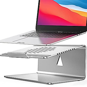 LORYERGO Laptop Stand, Aluminum Laptop Riser for Desk, Ergonomic Computer Stand for Laptop, Laptop Stand for Desk Compatible with Most 10-17" Laptops, Silver