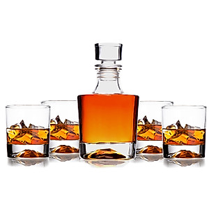 Whiskey Decanter Glasses Gift Set - 4 Whiskey Glasses - Airtight Stopper for Wine, Bourbon, Brandy, Juice, Water - Decanter Sets For Men Christmas Gifts for Dad Boyfriend Husband Him - Bezrat