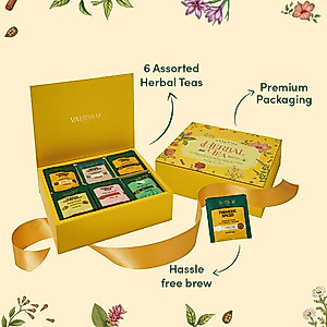 VAHDAM, Assorted Herbal Tea Sampler Gift Set (6 Variants, 60 Tea Bags) Caffeine Free, Gluten Free, Non GMO | Tea Variety Pack - Long Leaf Pyramid Tea Bags Variety Pack | Gifts for Women & Men