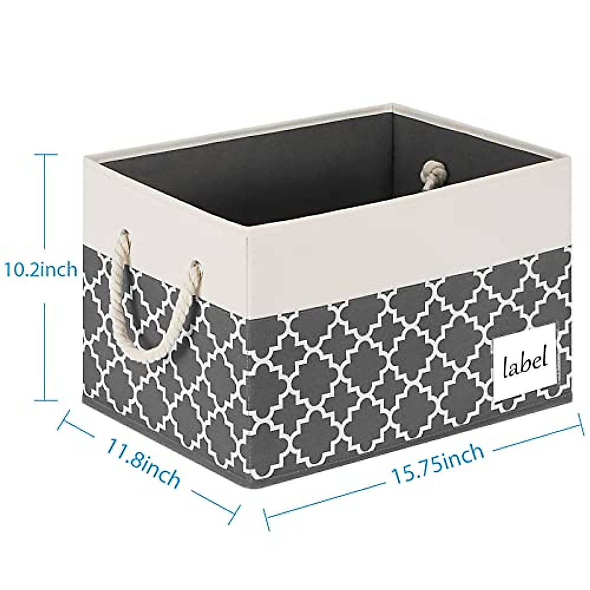 RVSNQ Extra Large Fabric Storage Bins 6-Pack, Foldable Storage Baskets for Organizing, Closet Storage Bins with Cotton Rope Handle and Label, Storage Baskets for Shelves Office (Grey Quatrefoil)
