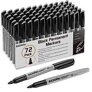 Permanent Markers Bulk, EZZGOL 72 Pack Black Permanent Marker Set, Fine Tip, Waterproof Markers, Premium Smear Proof Pens, Waterproof, Quick Drying, Office Supplies for School, Office, Home