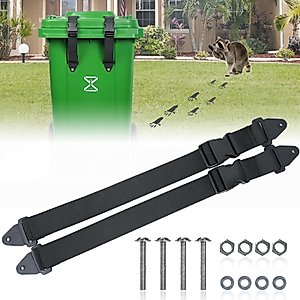 TEASIK 2pcs Trash Can Lid Lock,Trash Can Locks for Animals, Adjustable Garbage Can Lid Locks Security Strap for Outside Squirrel, Bear Proof,Raccoon(Black)