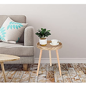 Small Side Table, Rattan Nightstand, Round End Boho Bedside Accent Mid-Century Modern Bed Tables for Living Room Bedroom Office Balcony(Natural Walnut)